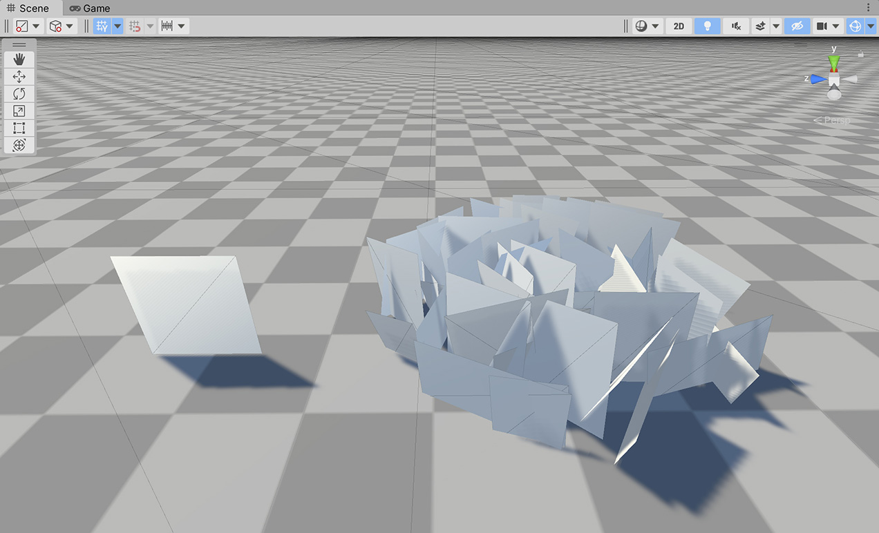Left: Single quad mesh (slow). Right: Larger grass mesh (fast).